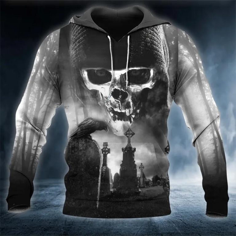 Black And White The Hunt Skull 3D Hoodie - Skull & Viking Graphic Tees ...