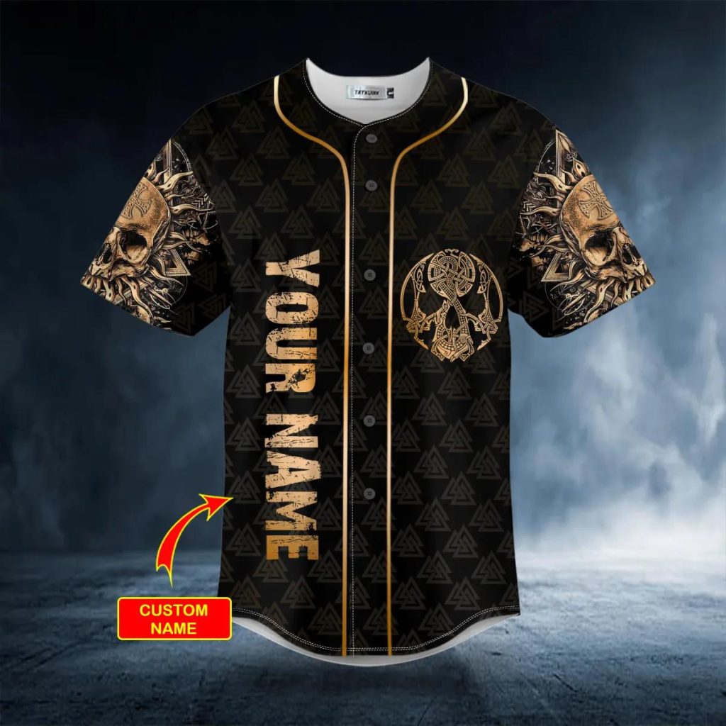 Gold Cool Abis Satanic Skull Custom Baseball Jersey - Skull & Viking ...