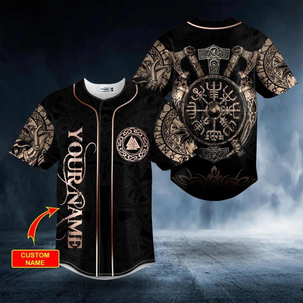 Gold Valknut Runic Compass Thor's Hammer Axes Viking Custom Baseball ...