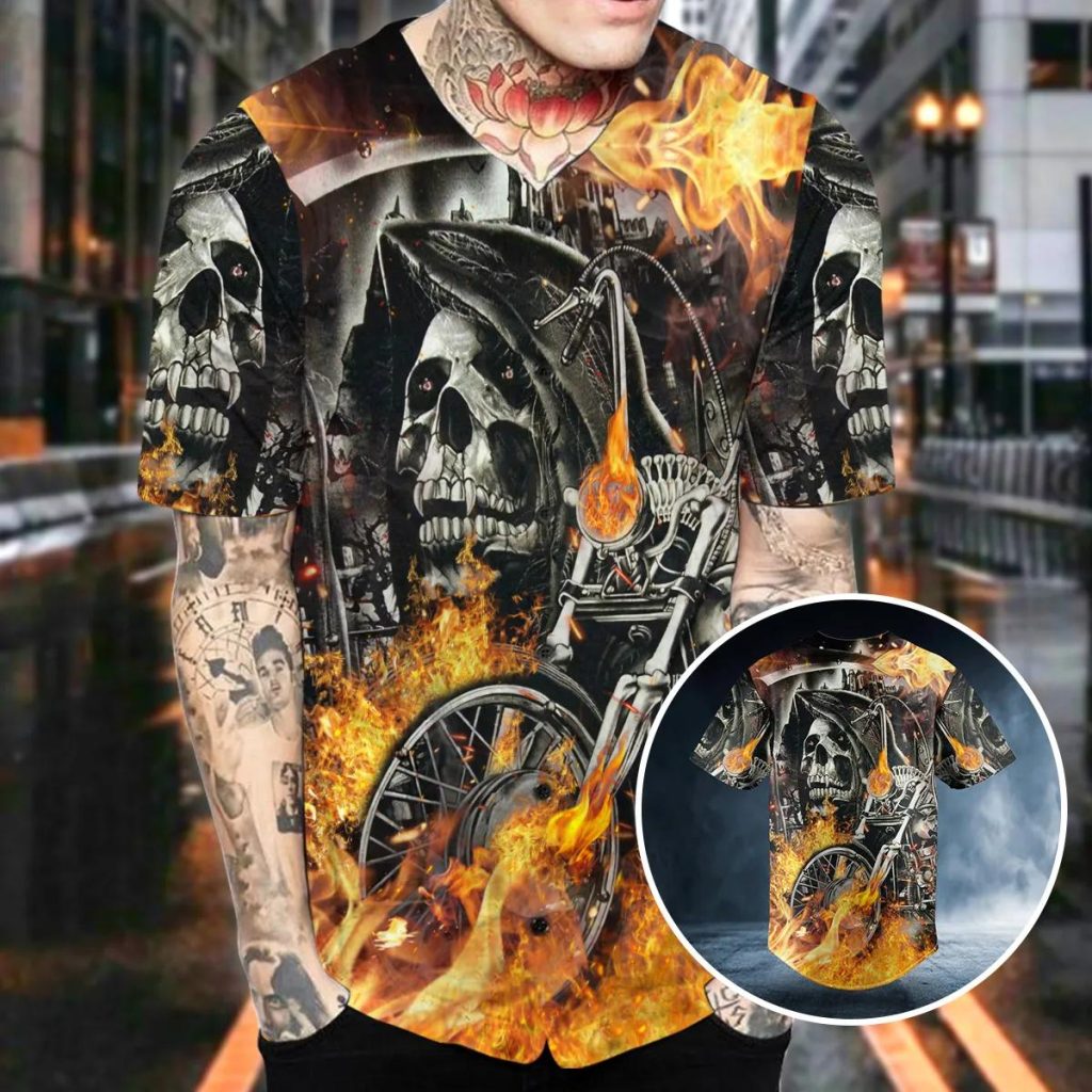 Grim Reaper Dead Racer Skull Baseball Jersey - Skull & Viking Graphic ...