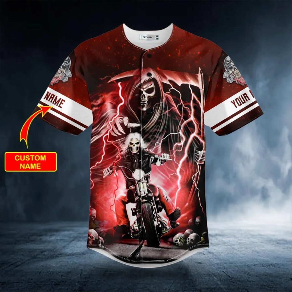 Grim Reaper The Hunt Ghost Rider Skull Custom Baseball Jersey - Skull ...