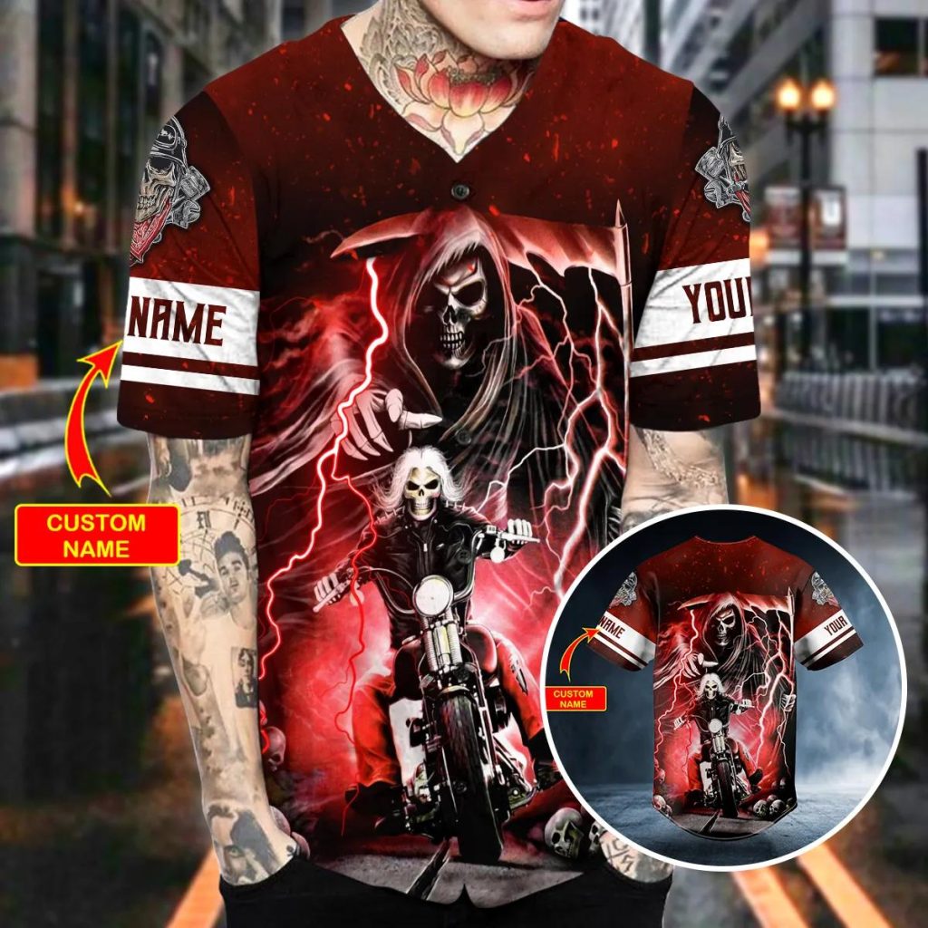 Grim Reaper The Hunt Ghost Rider Skull Custom Baseball Jersey - Skull ...