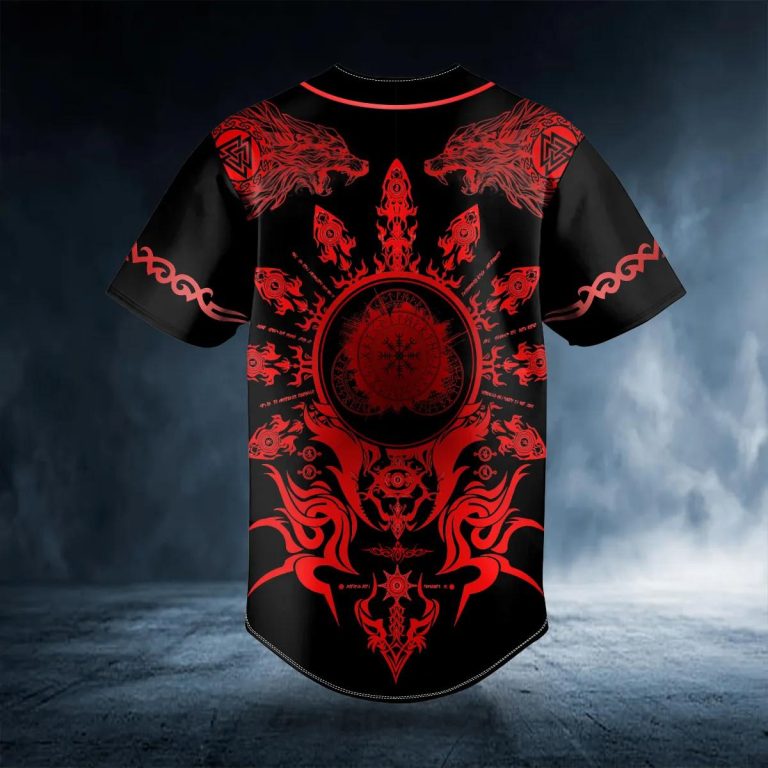 Norse Compass Hakumen Wolves Viking Tattoo Custom Baseball Jersey ...