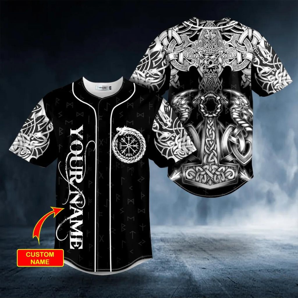 Norse Myth Viking Dragons Tattoo Custom Baseball Jersey - Skull ...