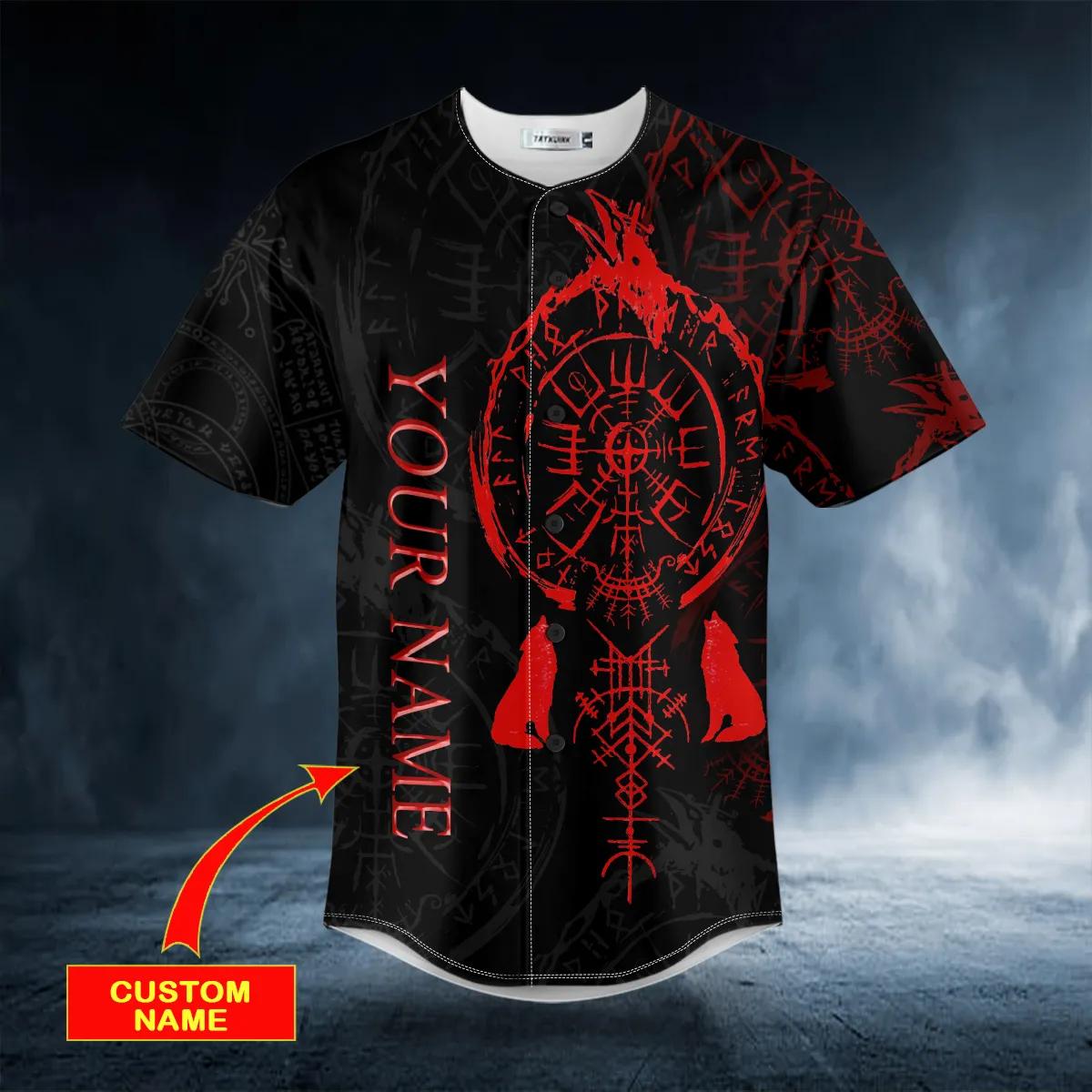 Red Runes Viking Compass Tattoo Custom Baseball Jersey - Skull & Viking ...