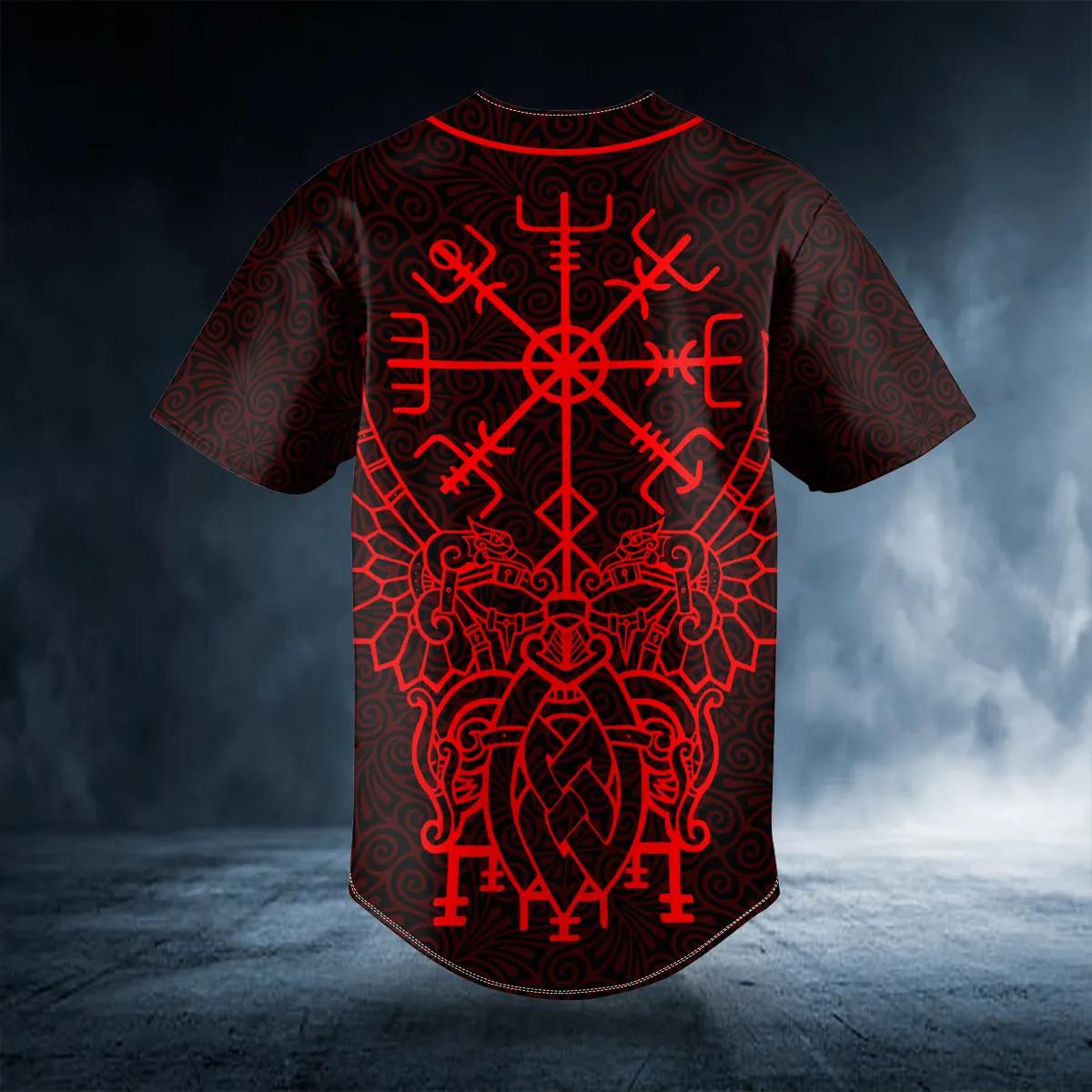 Red Vegvisir Viking Tattoo Custom Baseball Jersey - Skull & Viking ...
