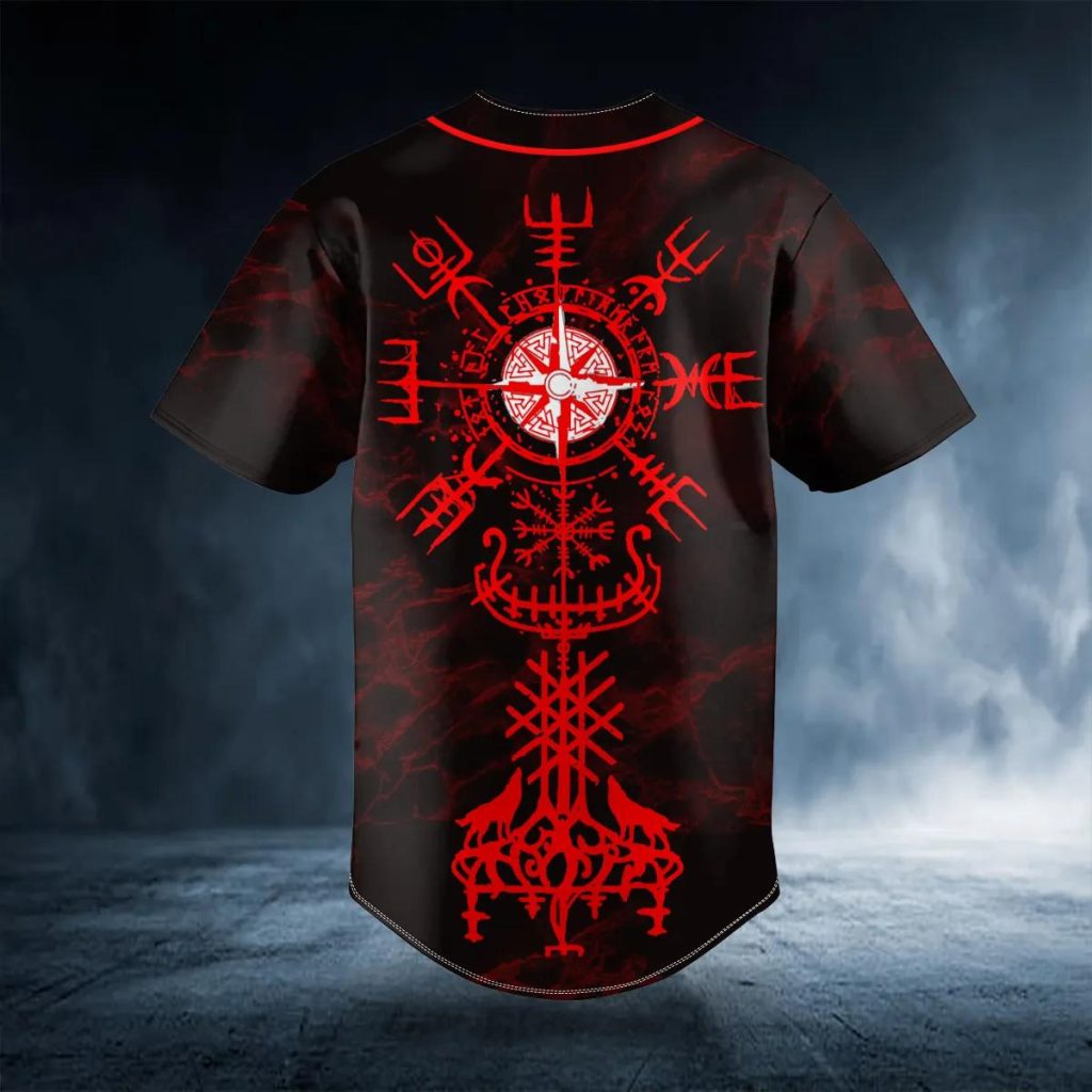 Red Vegvisir Yggdrasill Viking Tattoo Custom Baseball Jersey - Skull ...